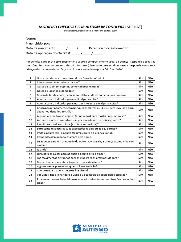 Escala M CHAT Registro | PDF | Espectro do autismo
