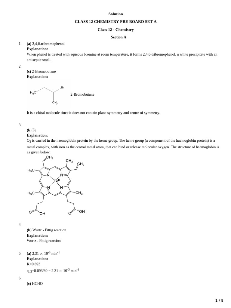 Class 12 Chem Set A Ms 18-12-2024 | PDF | Hydrolysis | Chemical Reactions