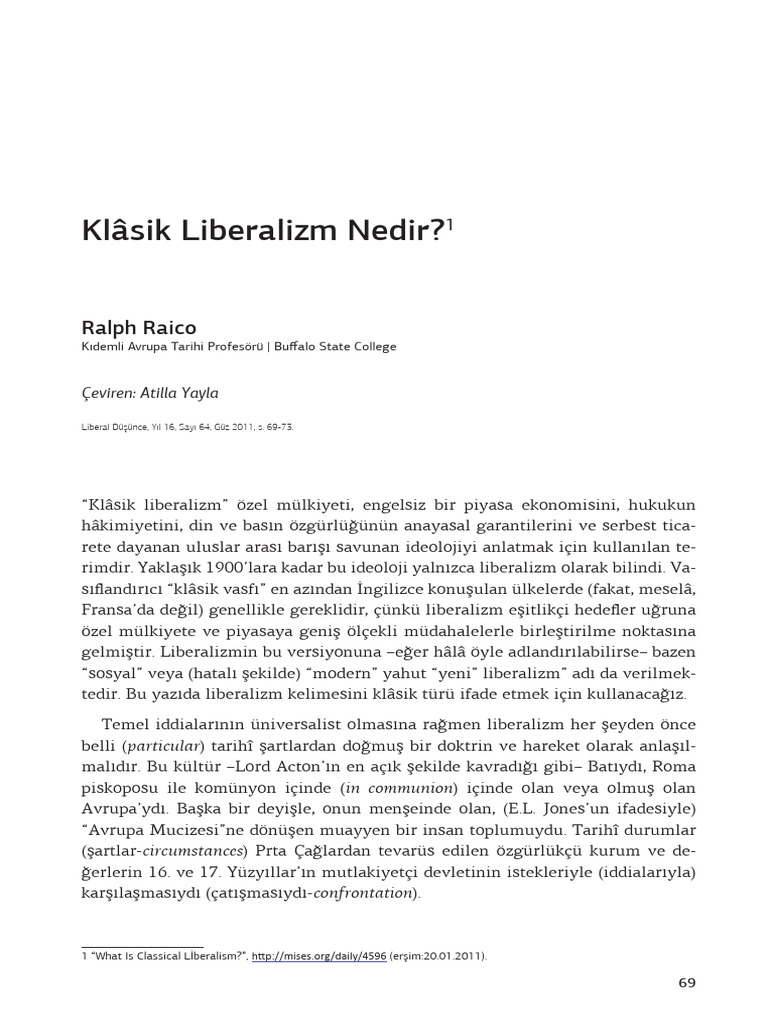 Klasik Liberalizm Nedir | PDF