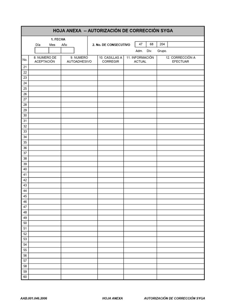 2 - Hoja Adicional Autorizacion de Correccion - Syga | PDF