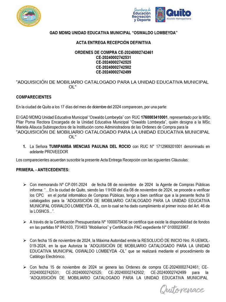 ACTA ENTREGA 25 ESCRITORIOS Definitiva Signed | PDF | Gobierno