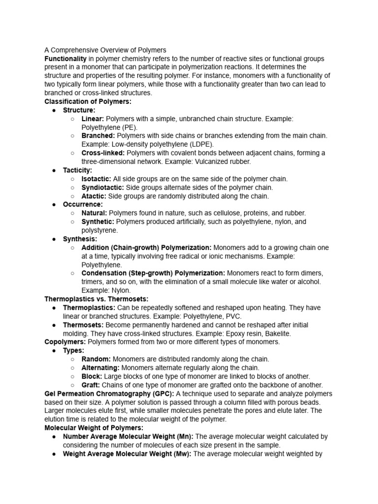 What Is Functionality - Classify Polymers On The Ba... | PDF | Polymers ...
