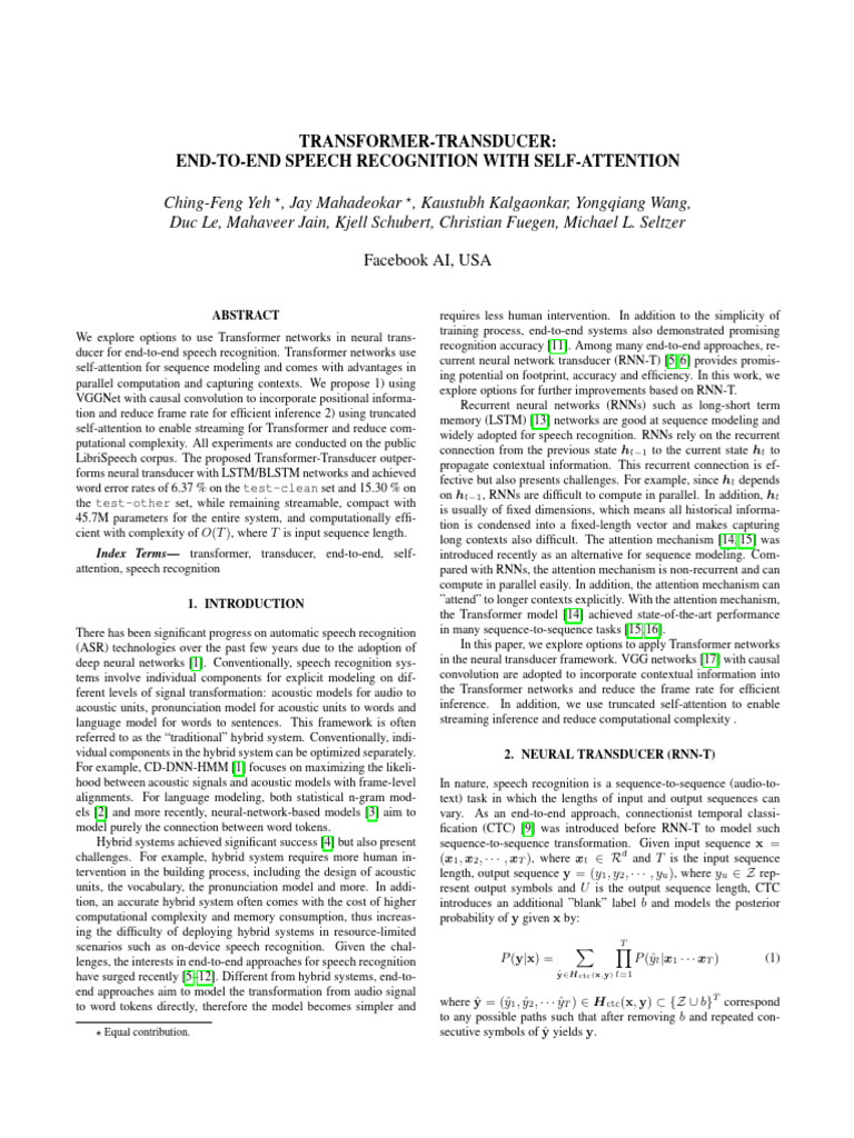Transformer-Transducer End-to-End Speech Recognition With Self-Attention | PDF | Speech ...