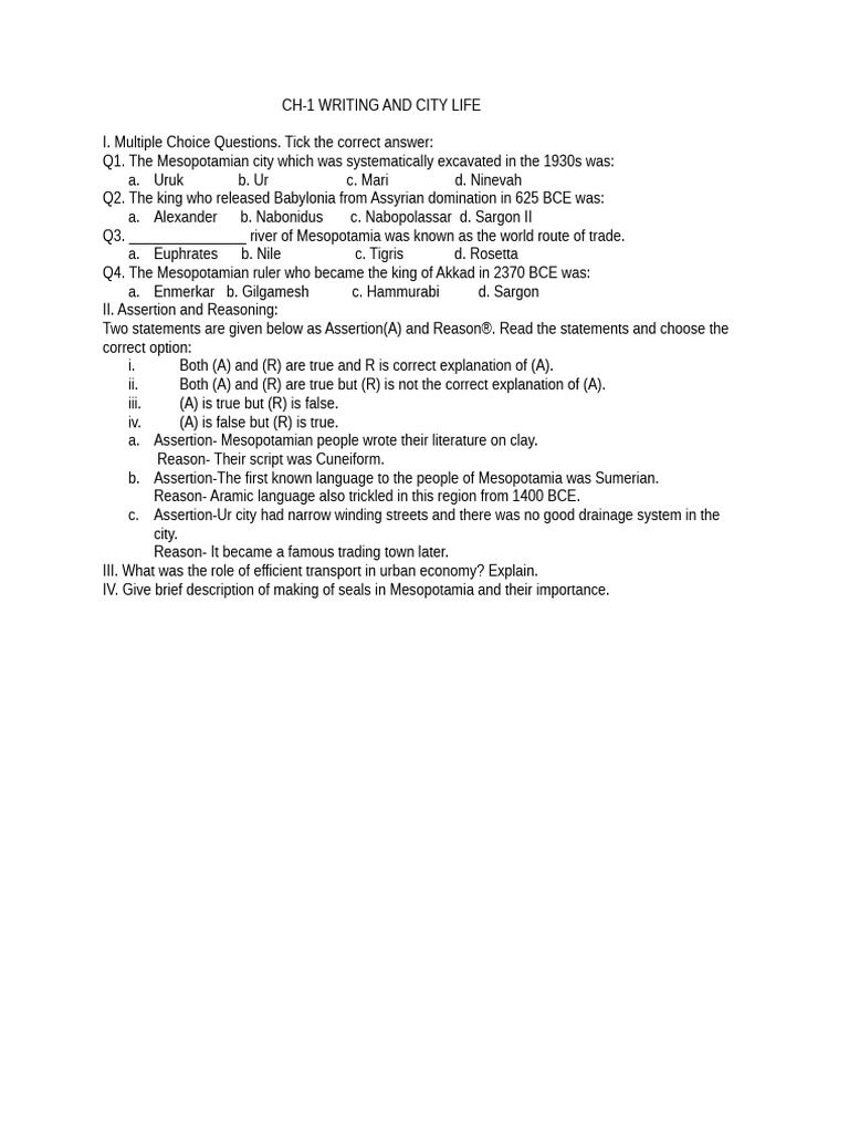 Class 11 CH-1 Writing and City Life-1 | PDF