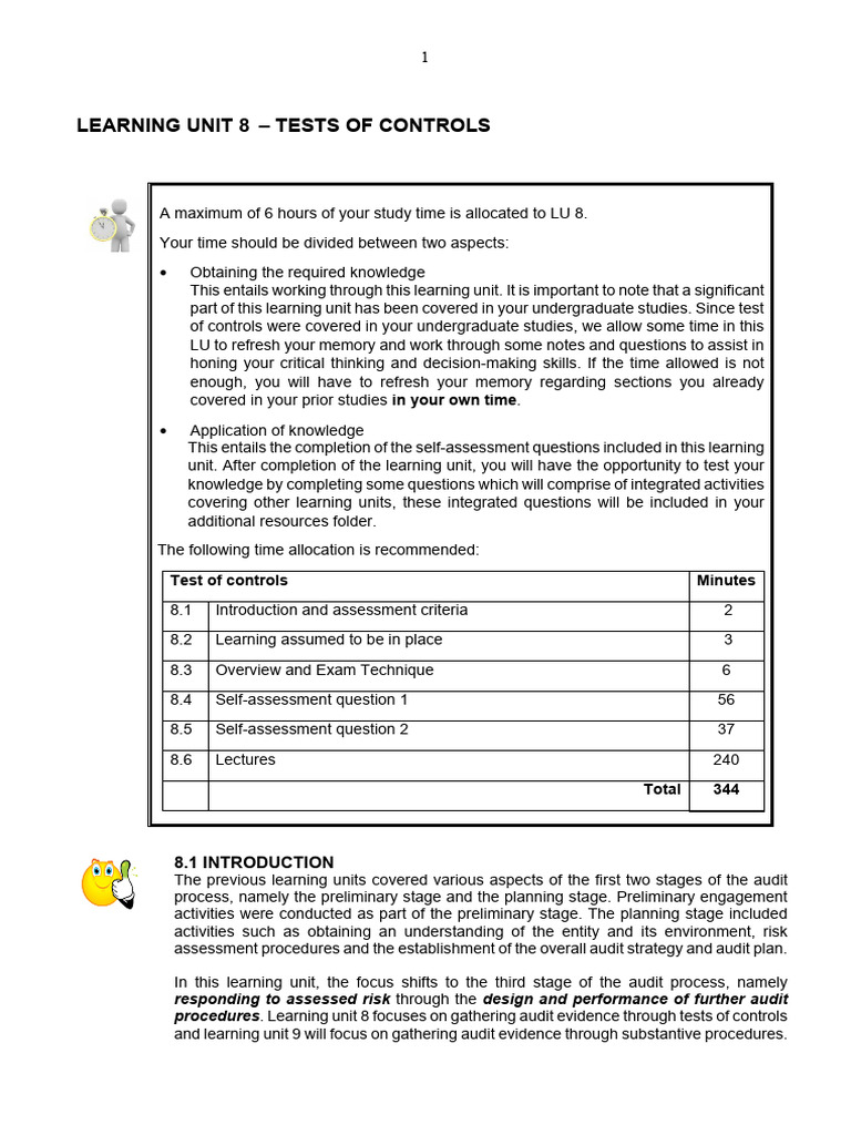 Learning Unit 8 - Tests of Controls | PDF | Audit | Internal Control