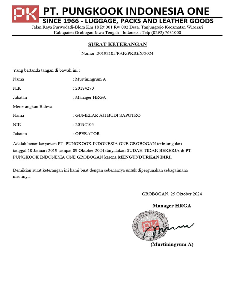 PT. Pungkook Indonesia One - Gumelar Aji | PDF