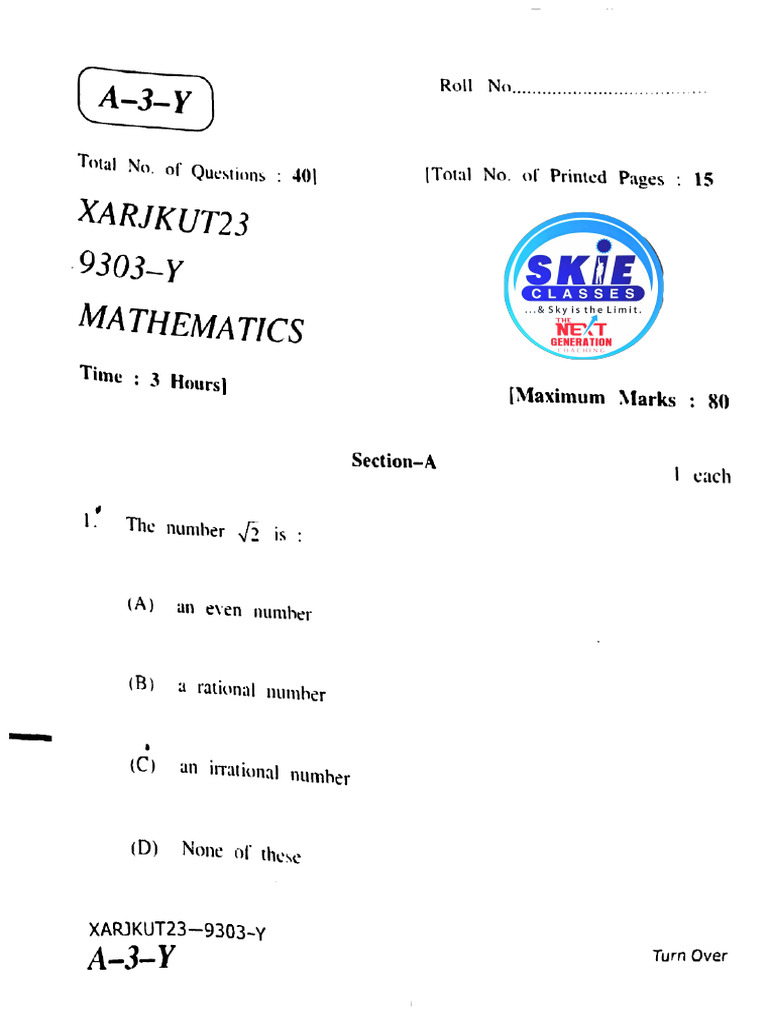 Class 10th MATHEMATICS Previous 3 Years Question Papers. | PDF