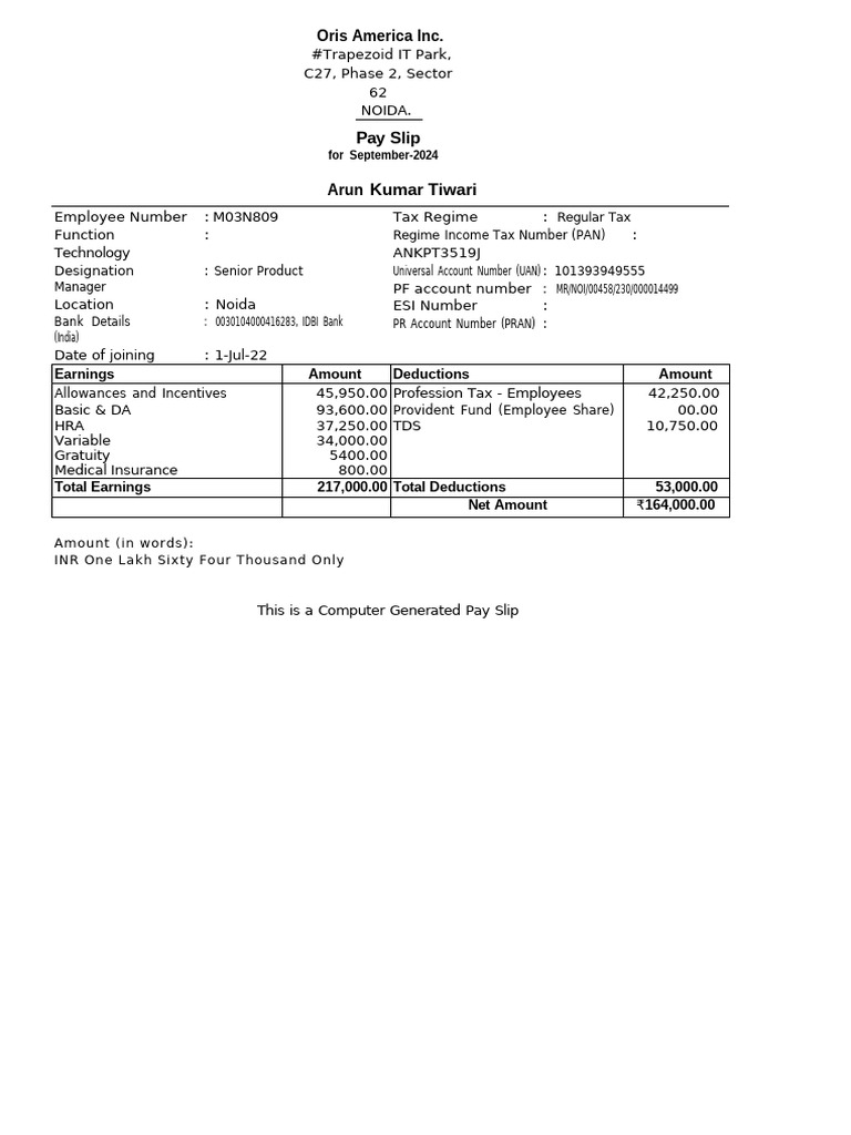 Tally-Payslip September 2024 | PDF