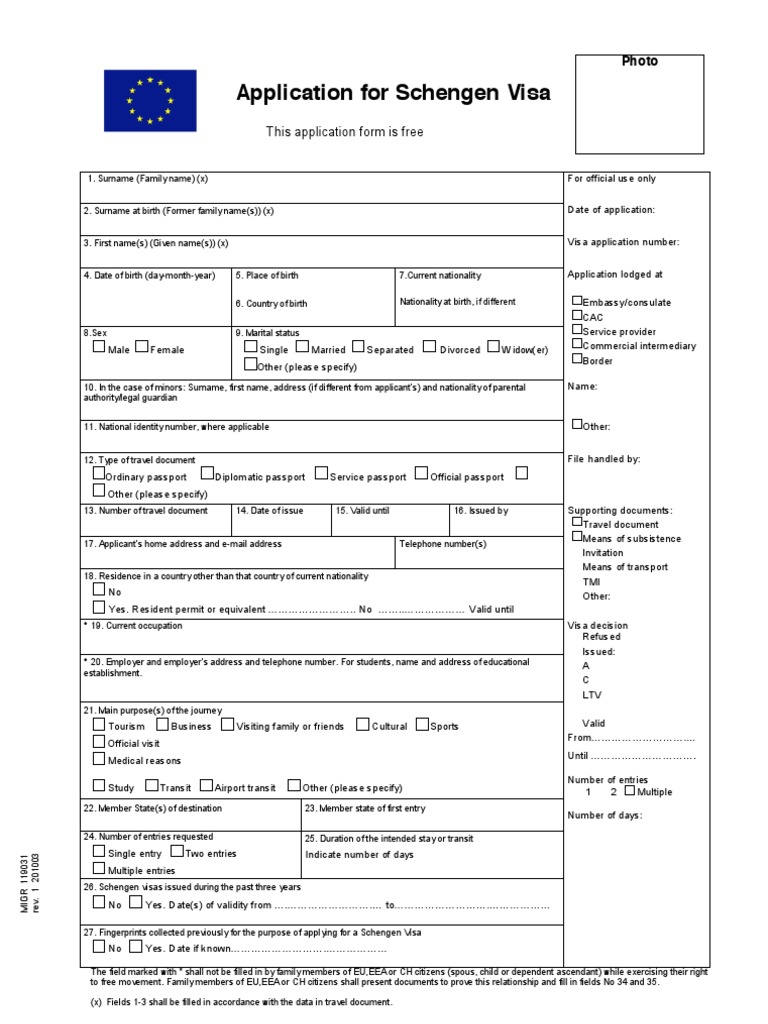 Spain Schengen Visa Application Form | PDF | Travel Visa | Government ...
