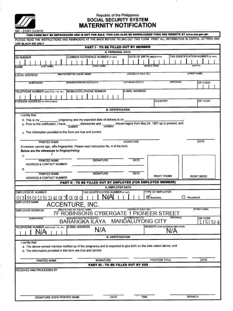 Updated SSS Maternity Notification Form (1) | PDF