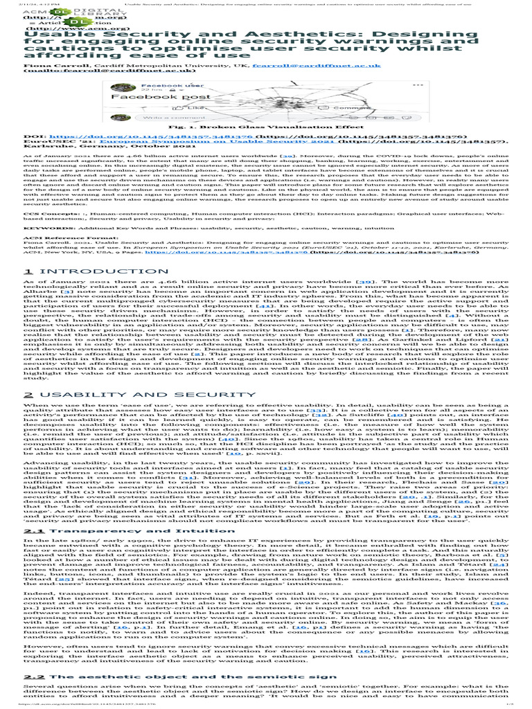 Usable Security and Aesthetics - Designing For Engaging Online Security Warnings and Cautions To ...