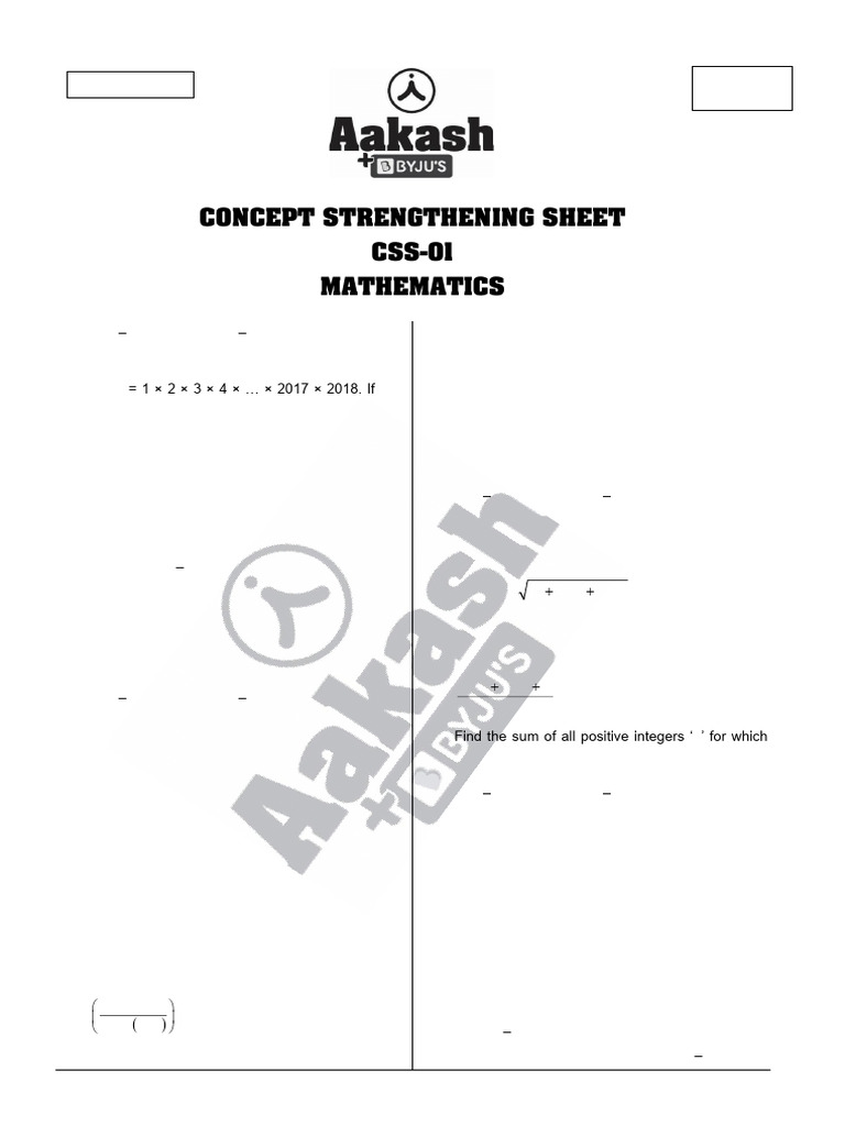 Concept Strengthening Sheet CSS 01 Based on IOQM 01 FDN Maths | PDF | Prime Number | Numbers