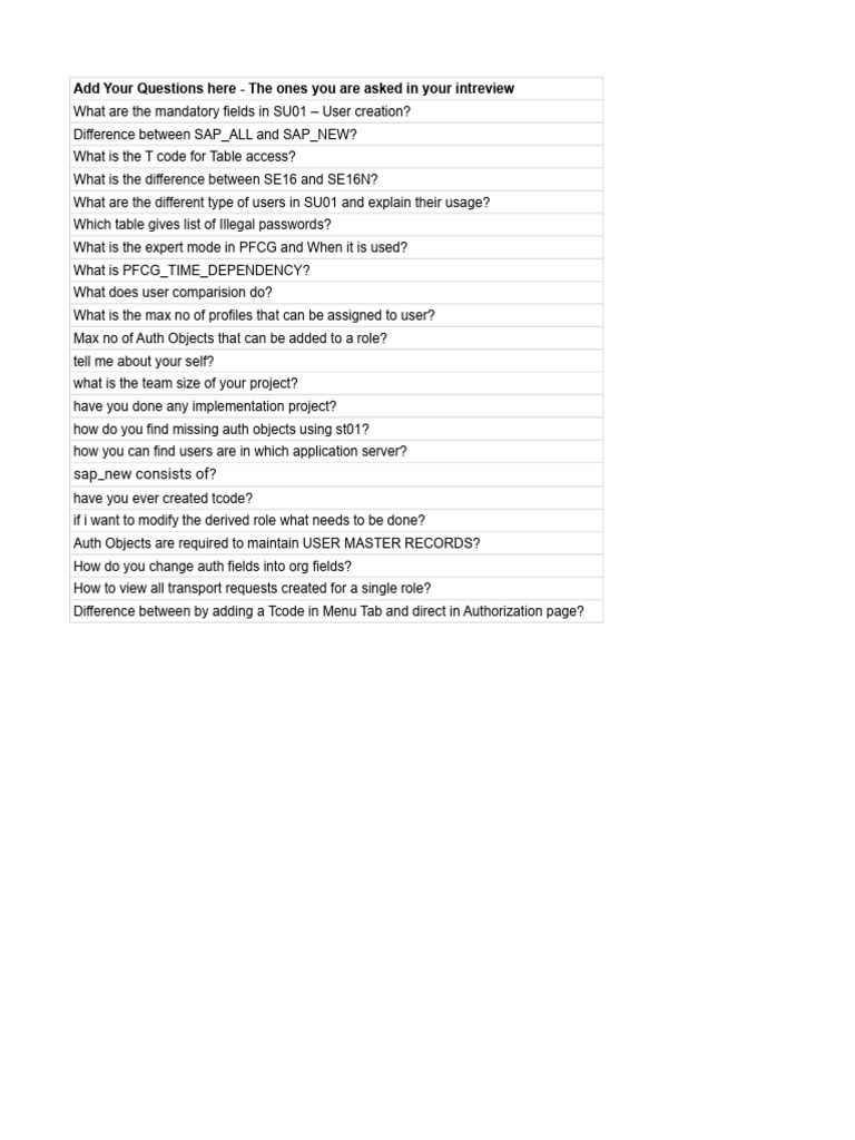 SAP Security Interview Questions | PDF