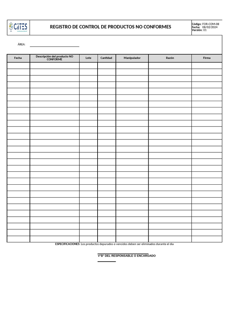 For-Com-08 Registro de Control de Productos No Conformes | PDF