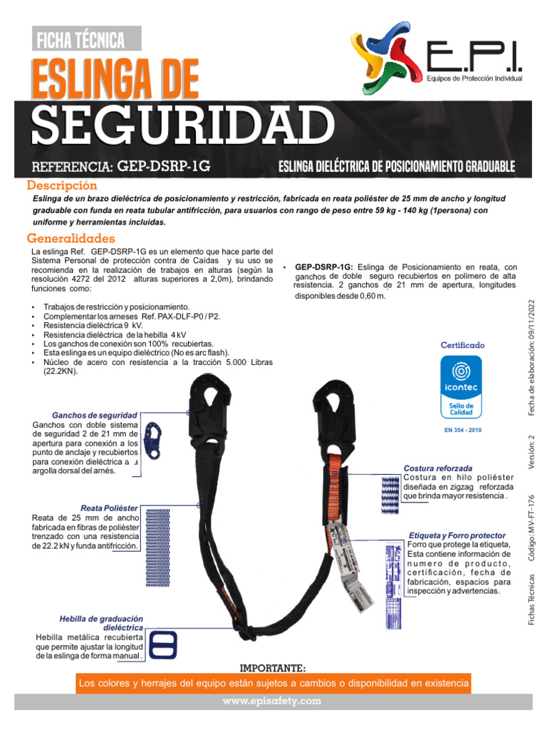 Ficha Tecnica Eslinga Epi | PDF | Laboratorios | Materiales
