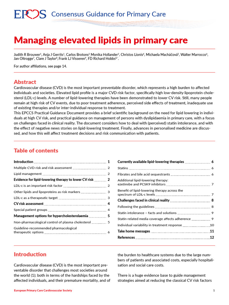 B.elevated Lipids in Primary Care | PDF | Low Density Lipoprotein | Statin