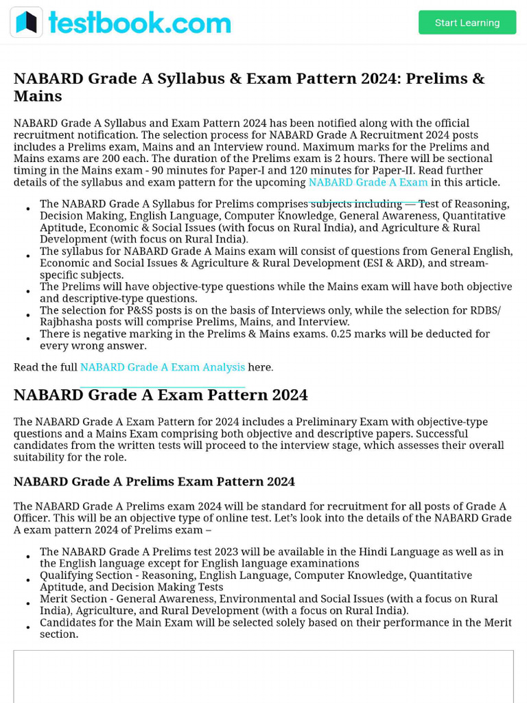 NABARD Grade a Syllabus & Exam Pattern 2024_ Prelims & Mains | PDF