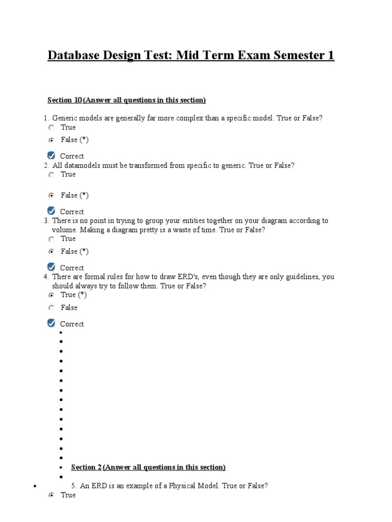 Database Design Test Mid Term Exam Semester 1 Section 10 Answer All
