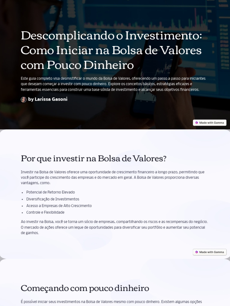 Descomplicando o Investimento Como Iniciar Na Bolsa de Valores Com Pouco Dinheiro | PDF ...
