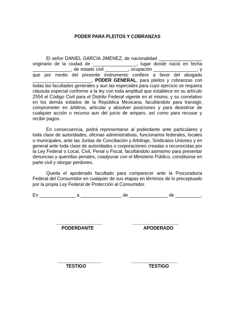 Poder para Pleitos y Cobranzas | PDF
