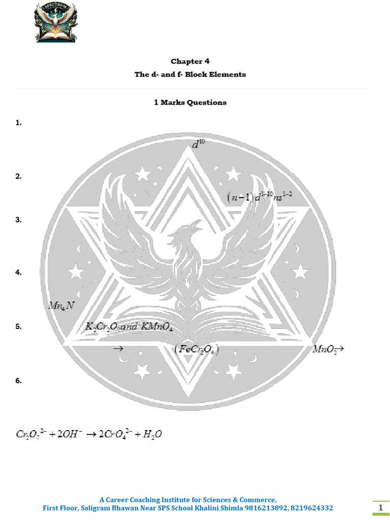 MWQ of D 0 F Block Elements | PDF | Transition Metals | Electron ...