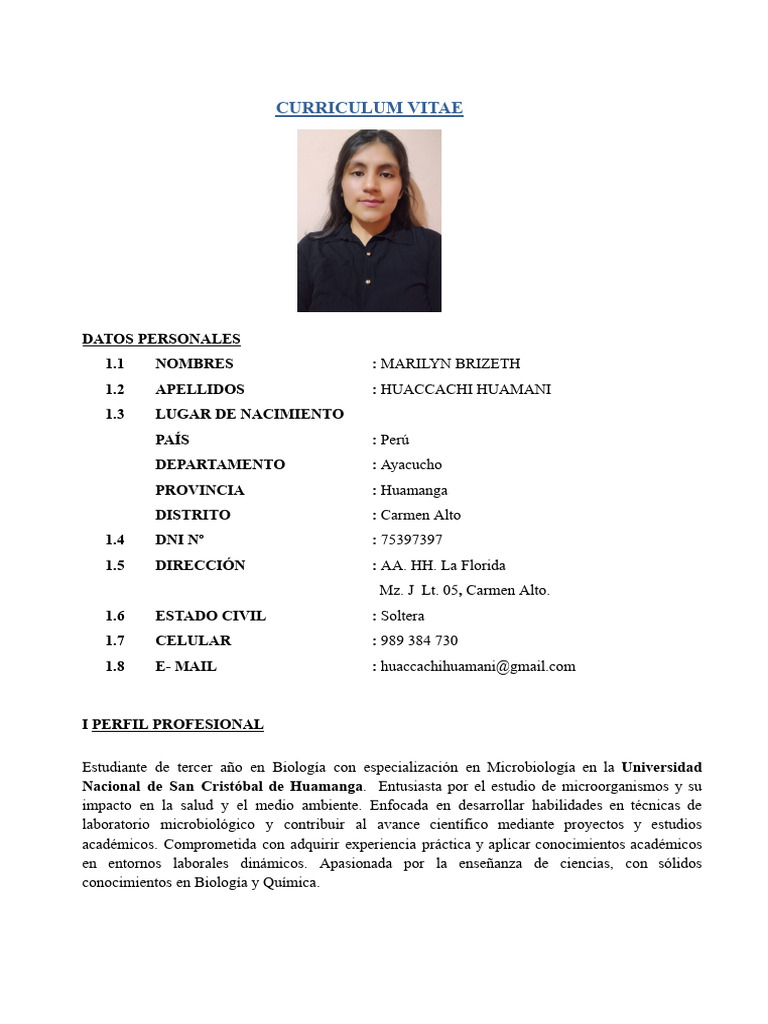 CV Marylyn | PDF | Laboratorios | Biología