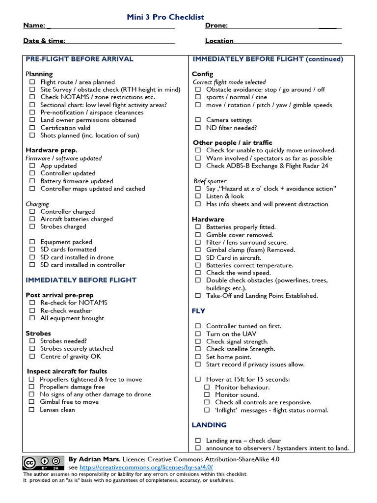 Mini 3 Pro Pre-Flight Checklist | PDF | Unmanned Aerial Vehicle | Aviation