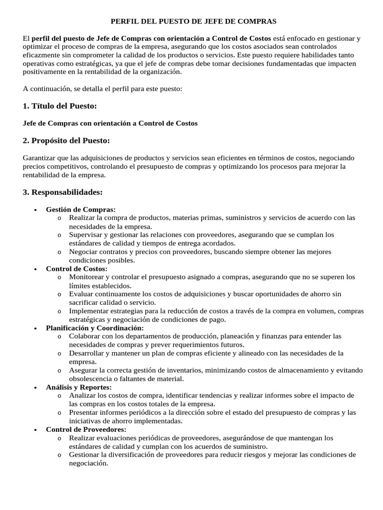 Perfil del Jefe de Compras Eficiente | PDF | Presupuesto | Calidad ...