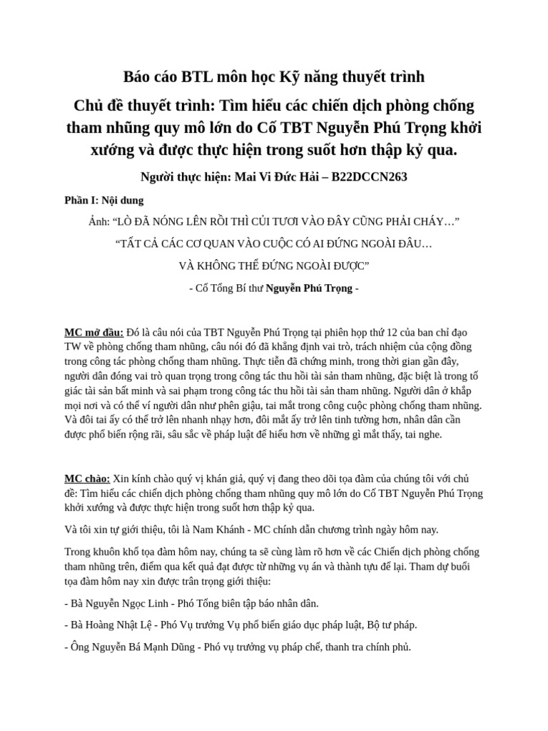 Báo Cáo BTL Môn Học Kỹ Năng Thuyết Trình | PDF