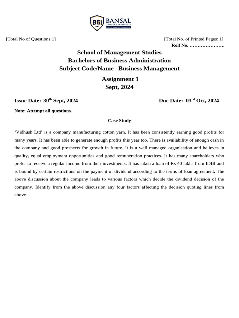 Assignment 1 Business Management....... | PDF