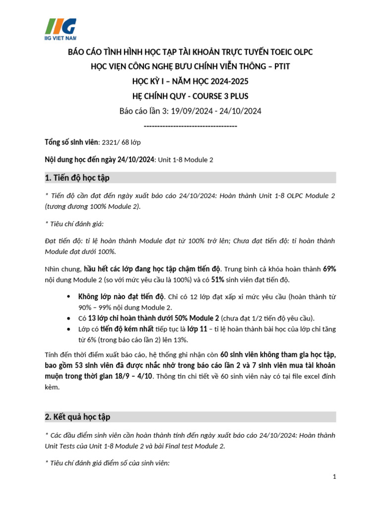 PTIT - 24-25 - HK1 - BC Hoc Tap Lan 3 - Course 3 Plus | PDF