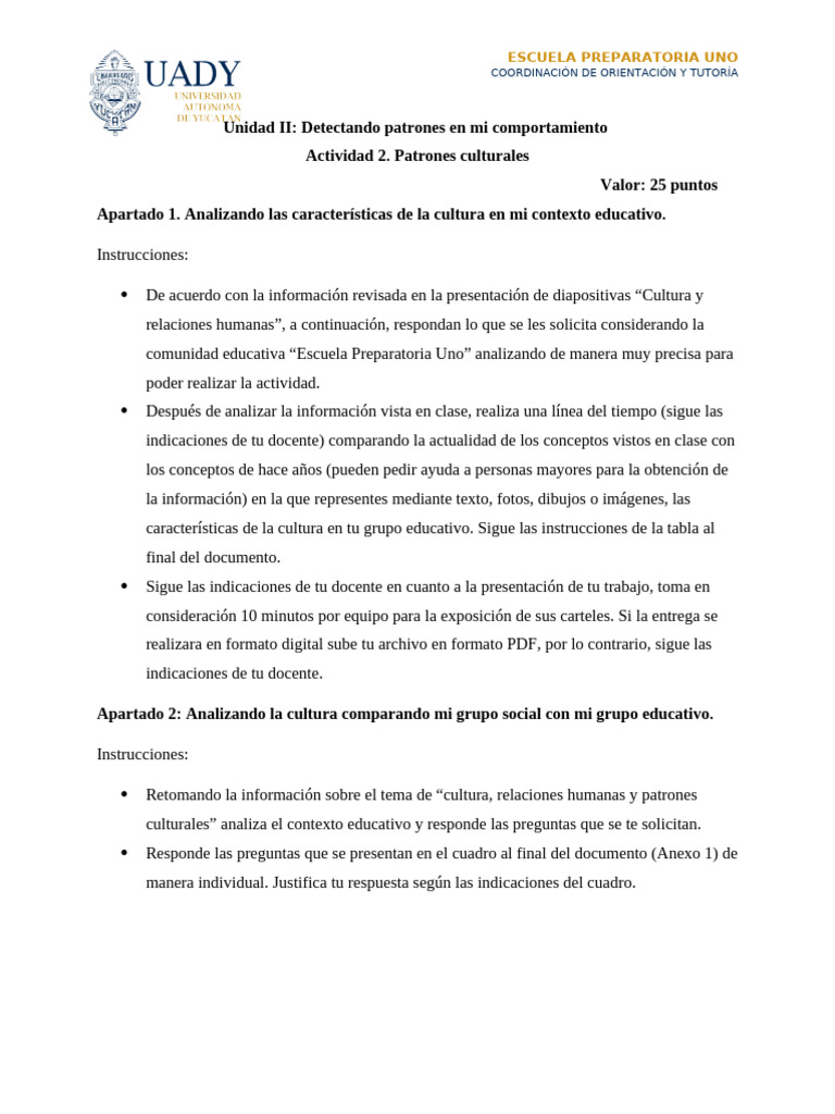 ADA 2. Patrones culturales en mi contexto educativo (1) | PDF