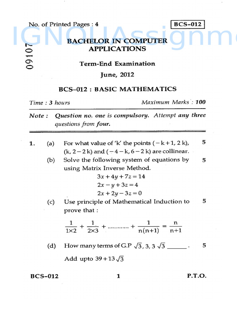 bcs 12 all question | PDF | Equations | Mathematical Objects