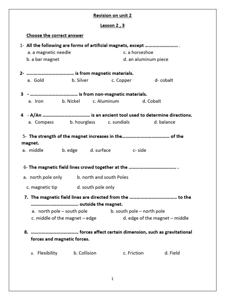 Revision On Unit 2. 1st Prep | PDF | Force | Electricity