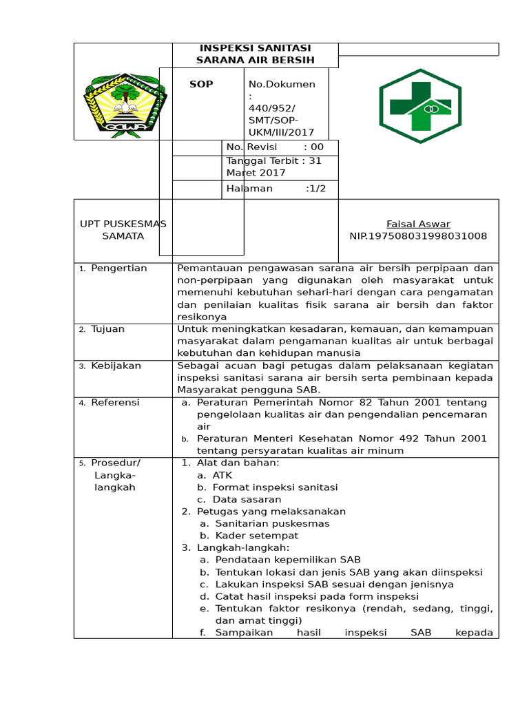 SOP SANITASI SAB | PDF