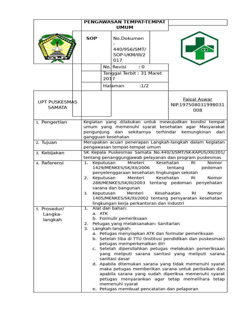 SOP PENGAWASAN TTU | PDF