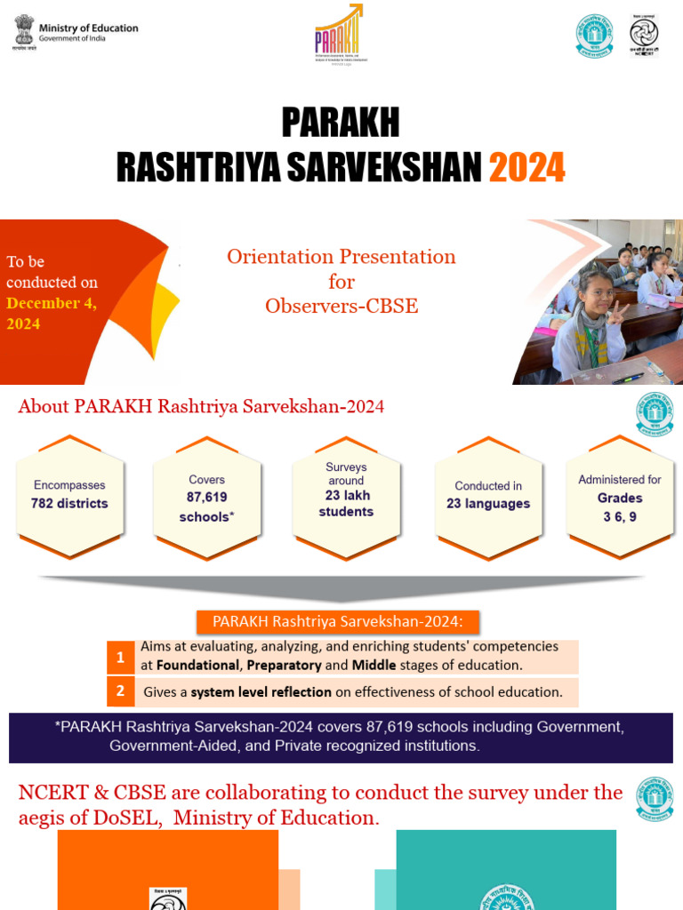 Orientation PPT for OBSERVERS PARAKH Rashtriya Sarvekshan 2024 CBSE.pptx | PDF | Teachers ...
