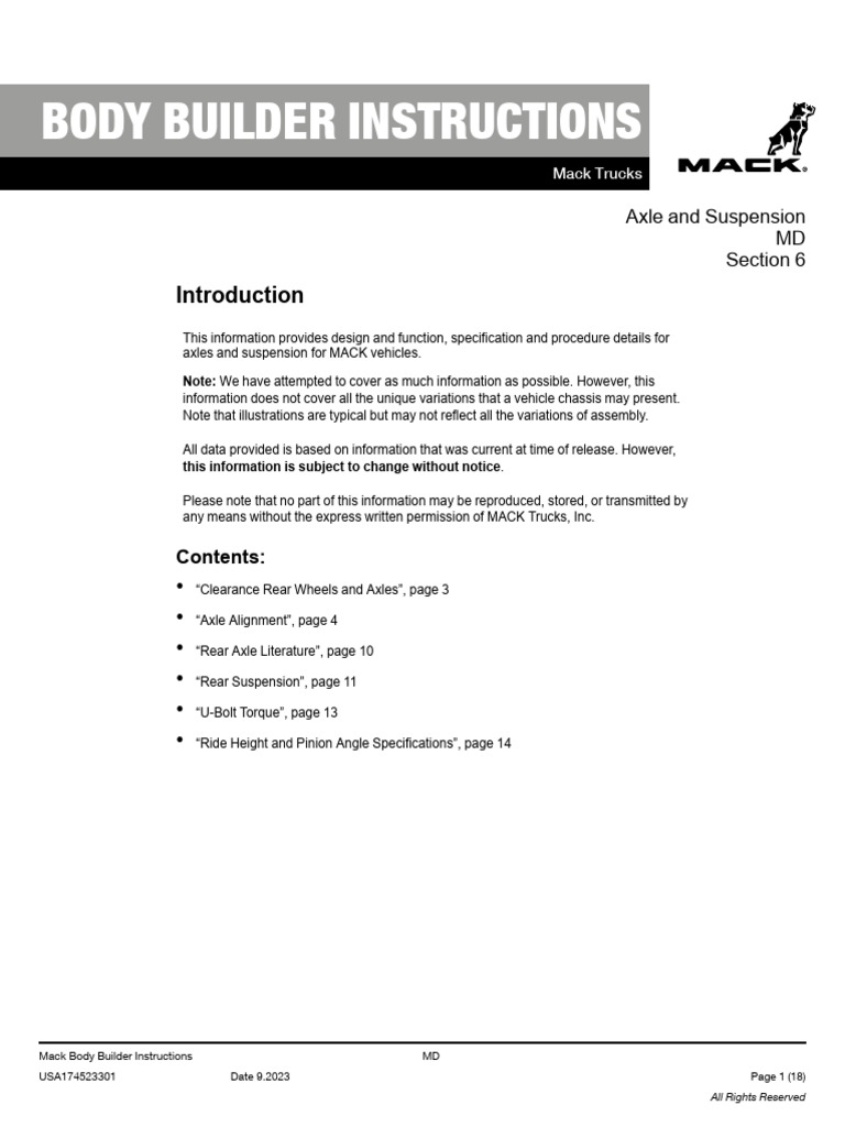 MACK BODY BUILDER MANUAL MD Section 6 Axle Suspension New | PDF | Axle ...