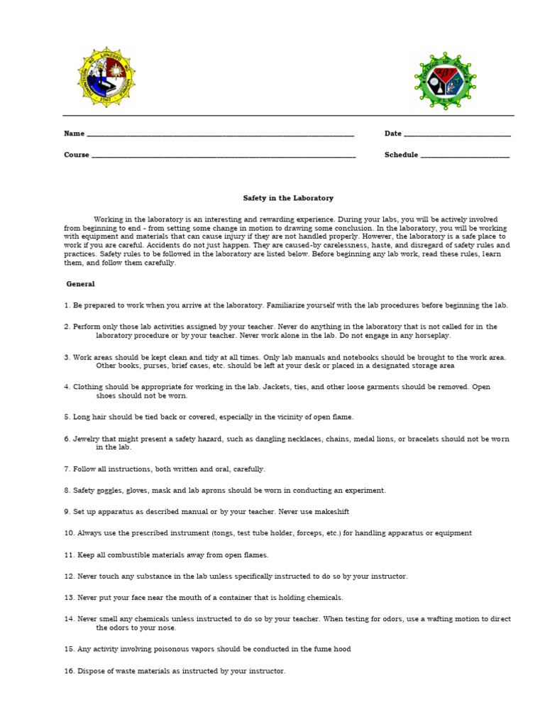 Lab Safety Agreement Sign | PDF | Laboratories | Glasses
