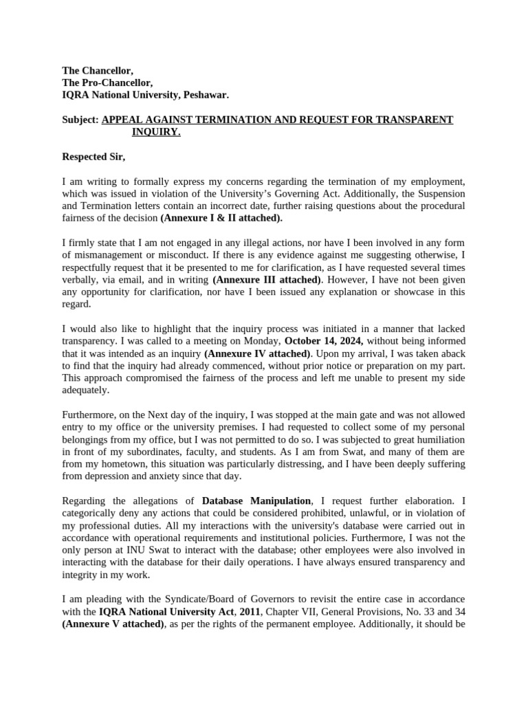 Appeal Against Termination Final | PDF | Justice | Crime & Violence