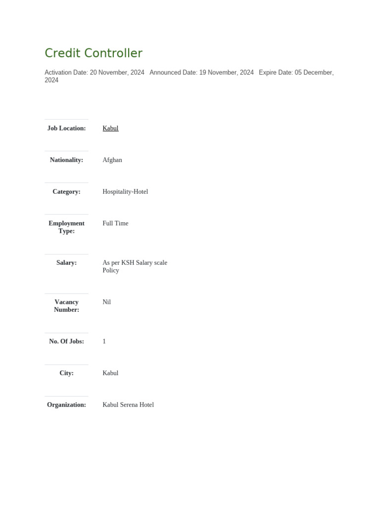 Credit Controller | PDF | Credit | Finance & Money Management