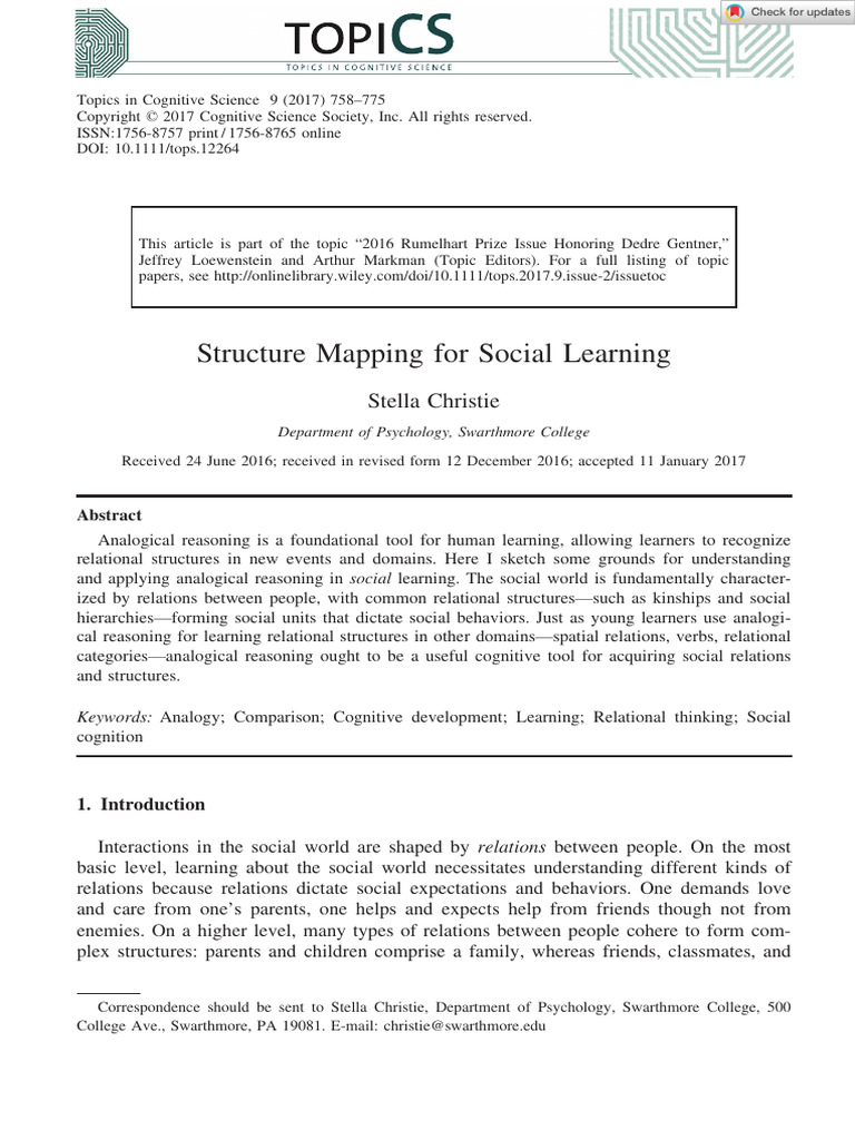 Topics in Cognitive Science - 2017 - Christie - Structure Mapping For Social Learning | PDF ...