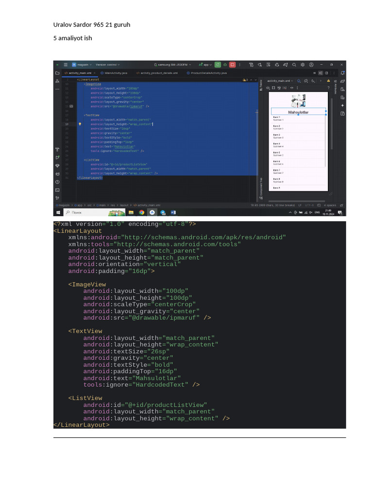 sardor 5 amaliy | PDF | Android (Operating System) | Software