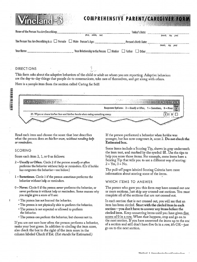 Vineland-3 Comprehnsive Parent Form | PDF