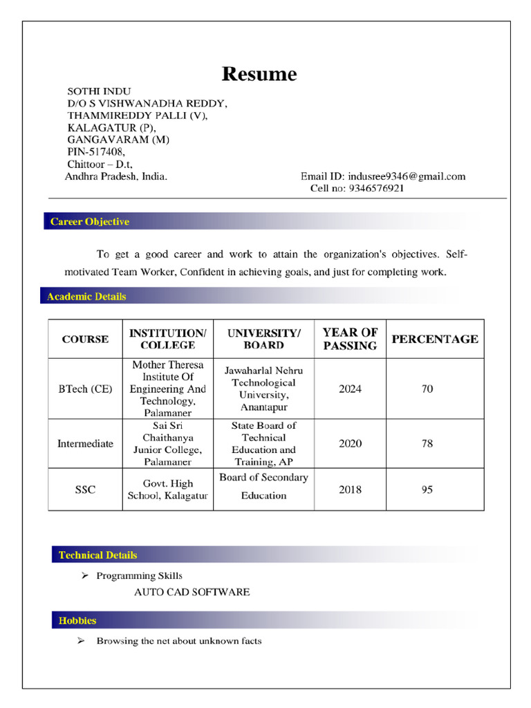 Indu Resume | PDF