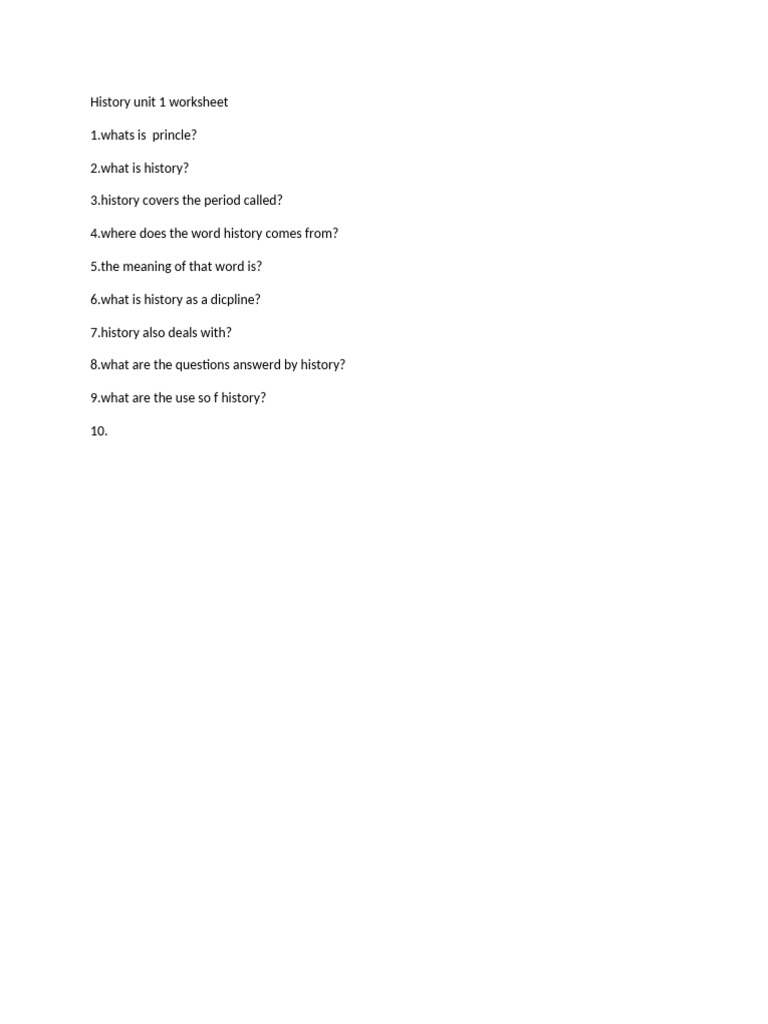 History Unit 1 Worksheet | PDF