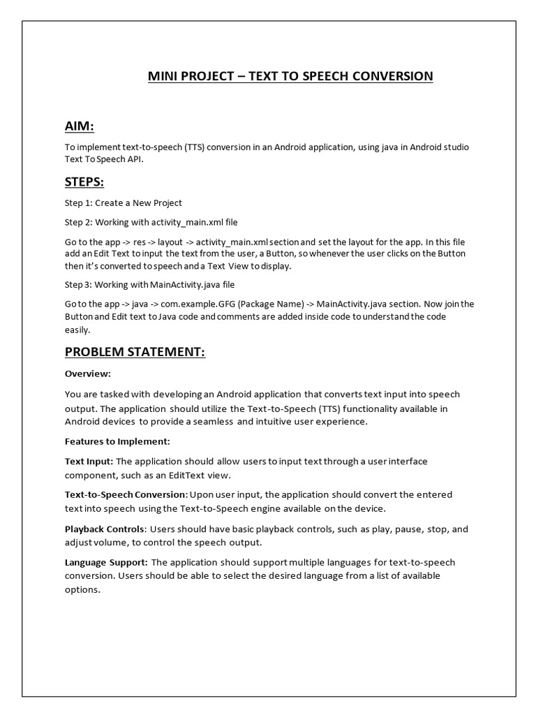 Text To Speech Conversion Using Android Studio | PDF | Speech Synthesis ...