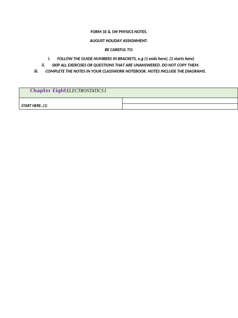 Form 1 Notes Electrostatics | PDF | Electric Charge | Electron