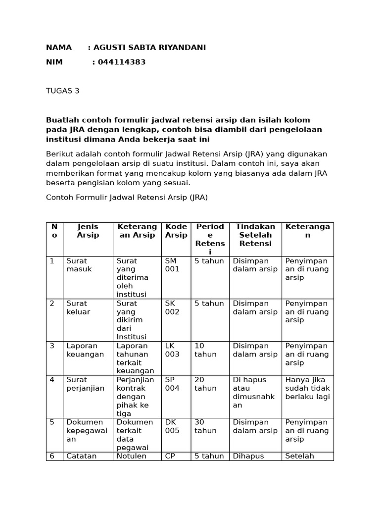 perencanaan jadwal retensi Arsip tugas 4 | PDF