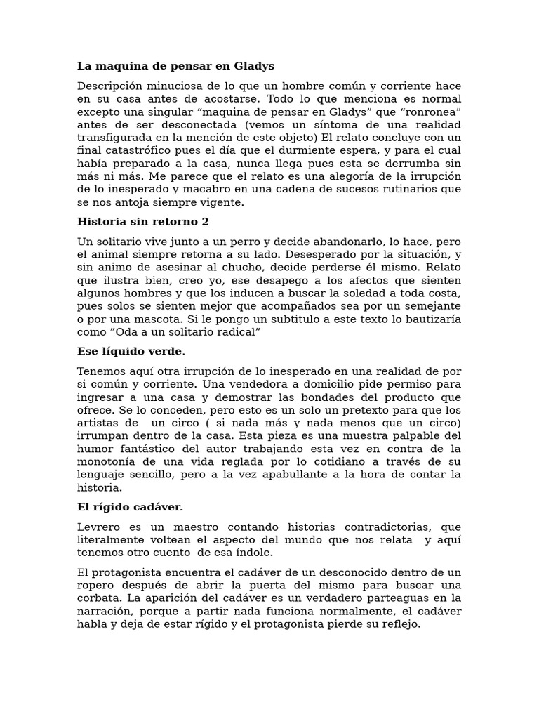 La maquina de pensar en Gladys (comentarios) | PDF